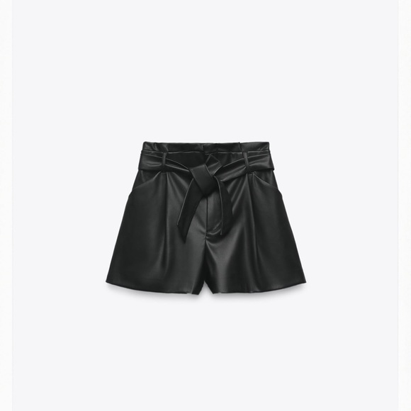 Zara | Shorts | Zara Black Pu Leather Belted Shorts | Poshmark